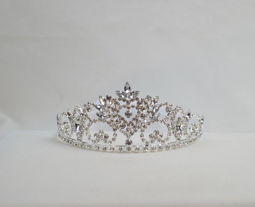 Silver Rhinestone Tiara / Flower Girl Tiara / Heart Shaped Rhinestone ...