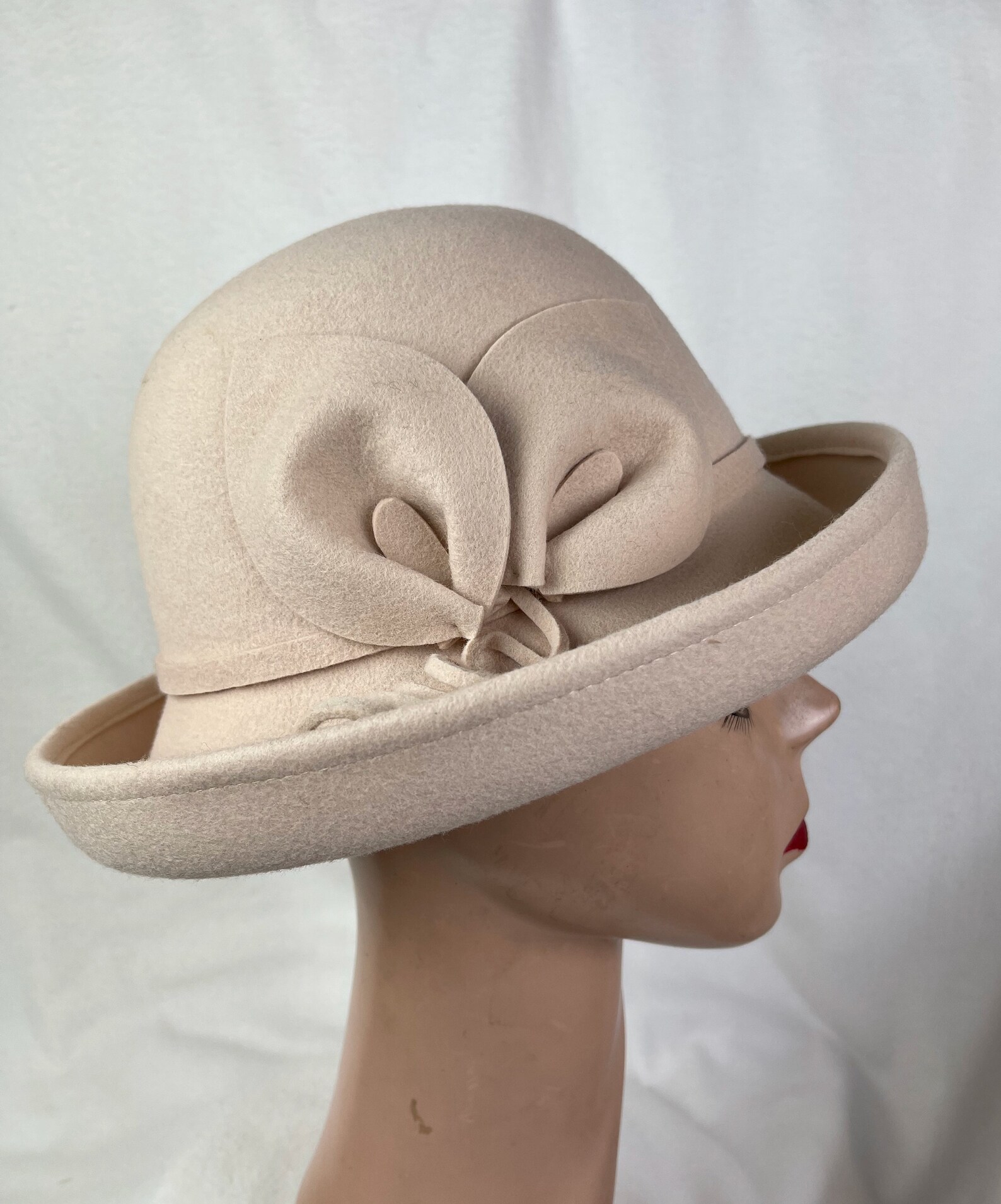 Beige Wool Felt Small Brim Hat With Felt Flower Trim / Felt - Etsy