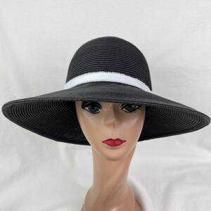 Black 4 Inch Downturn Brim Straw Hat With White Ribbon Chin - Etsy