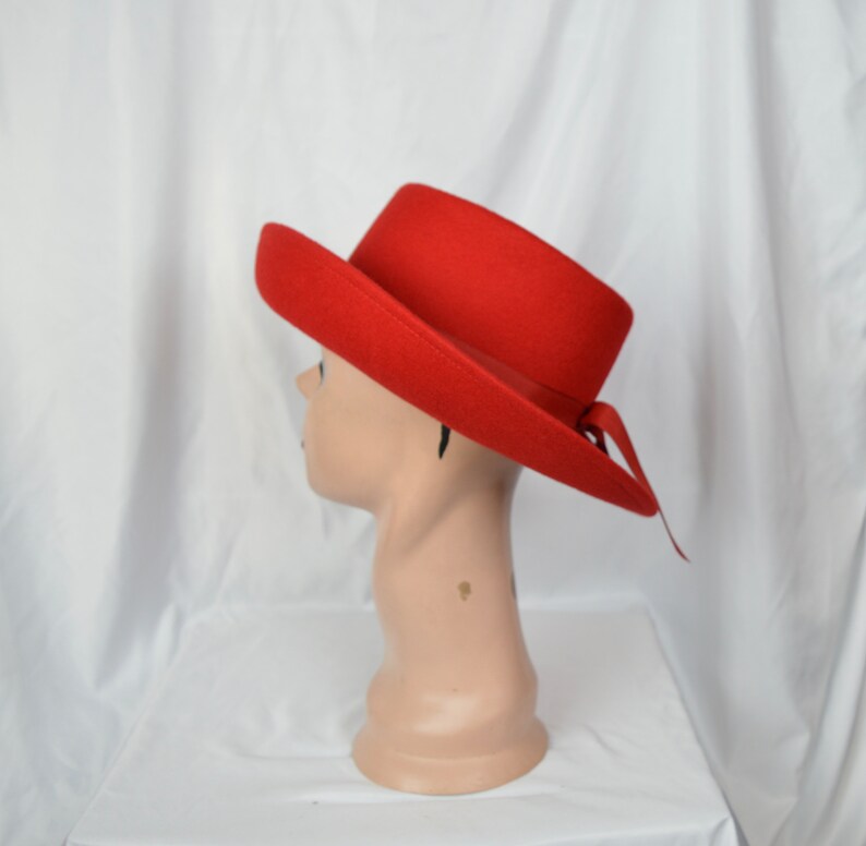 Red Large Brim Wool Felt Hat / Red Felt Side Rolled Brim | Etsy