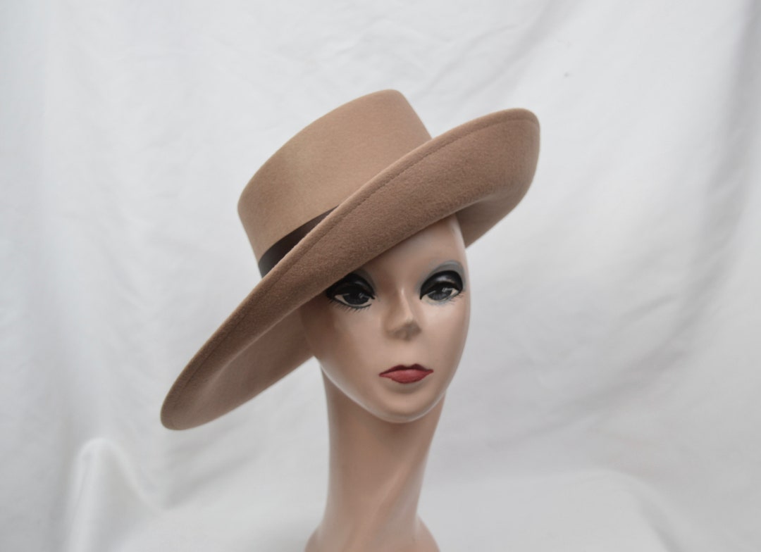 Camel Large Brim Wool Felt Hat / Camel Felt Side Rolled Brim Telescope ...