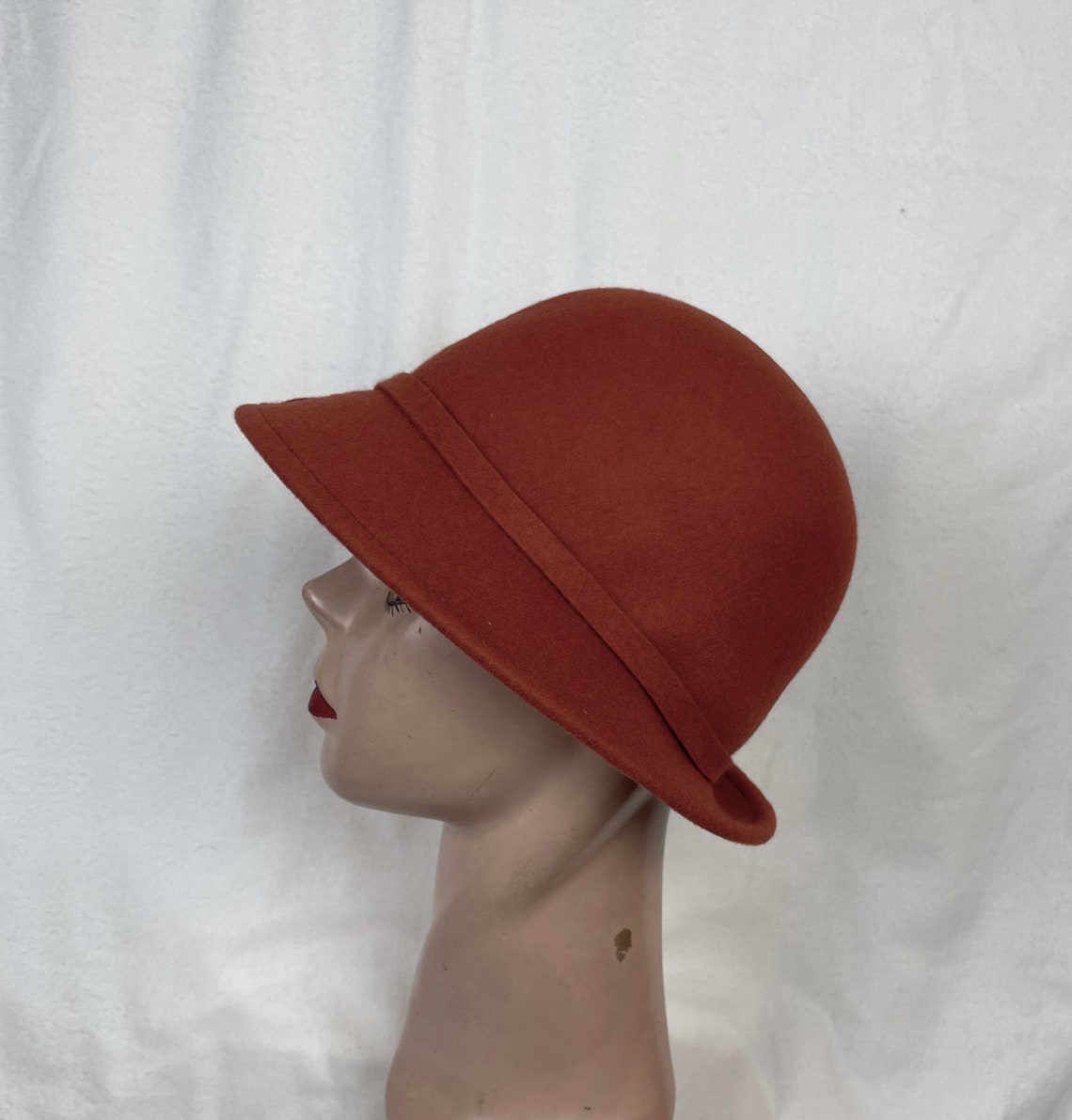 Rust Wool Felt Cloche Hat With Felt Flower / Vintage Inspired - Etsy