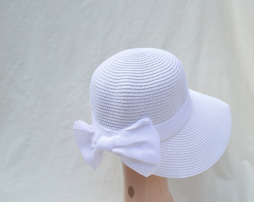 Lampshade 4" Split Brim White Sun Hat & Back Bow / White Sports ...