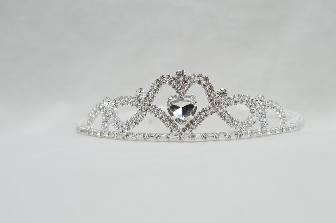 Silver Rhinestone Tiara With Center Heart Jewel / Flower Girl Tiara ...