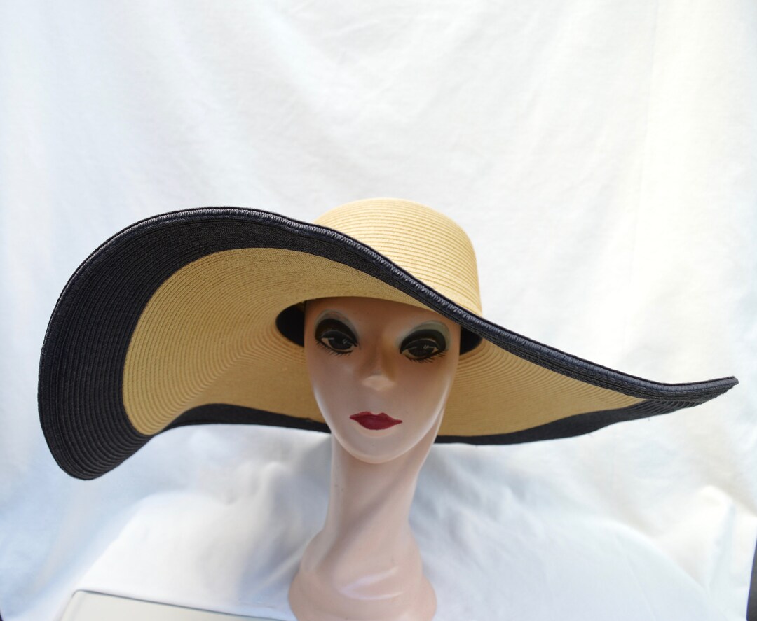 8 Inch Brim Tan and Black Sun Hat With Tan Band / 8 Inch Flat With ...