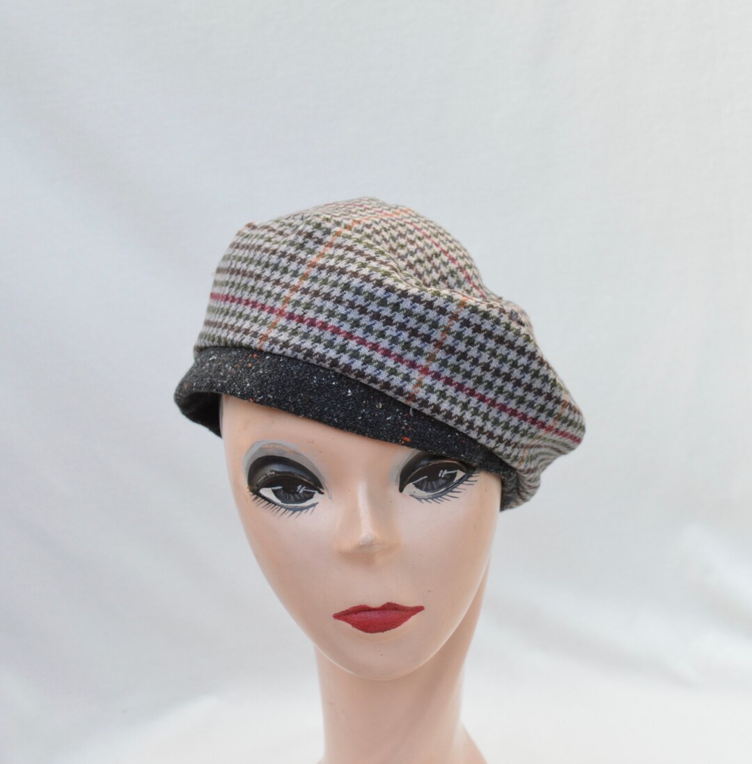 Vegan Wool Beret / Black Plaid Soft Vegan Wool Beret / Circle Crown ...