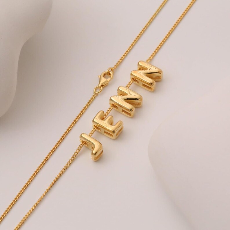 Personalized 3D Bubble Letter 18K Gold Necklace - Etsy