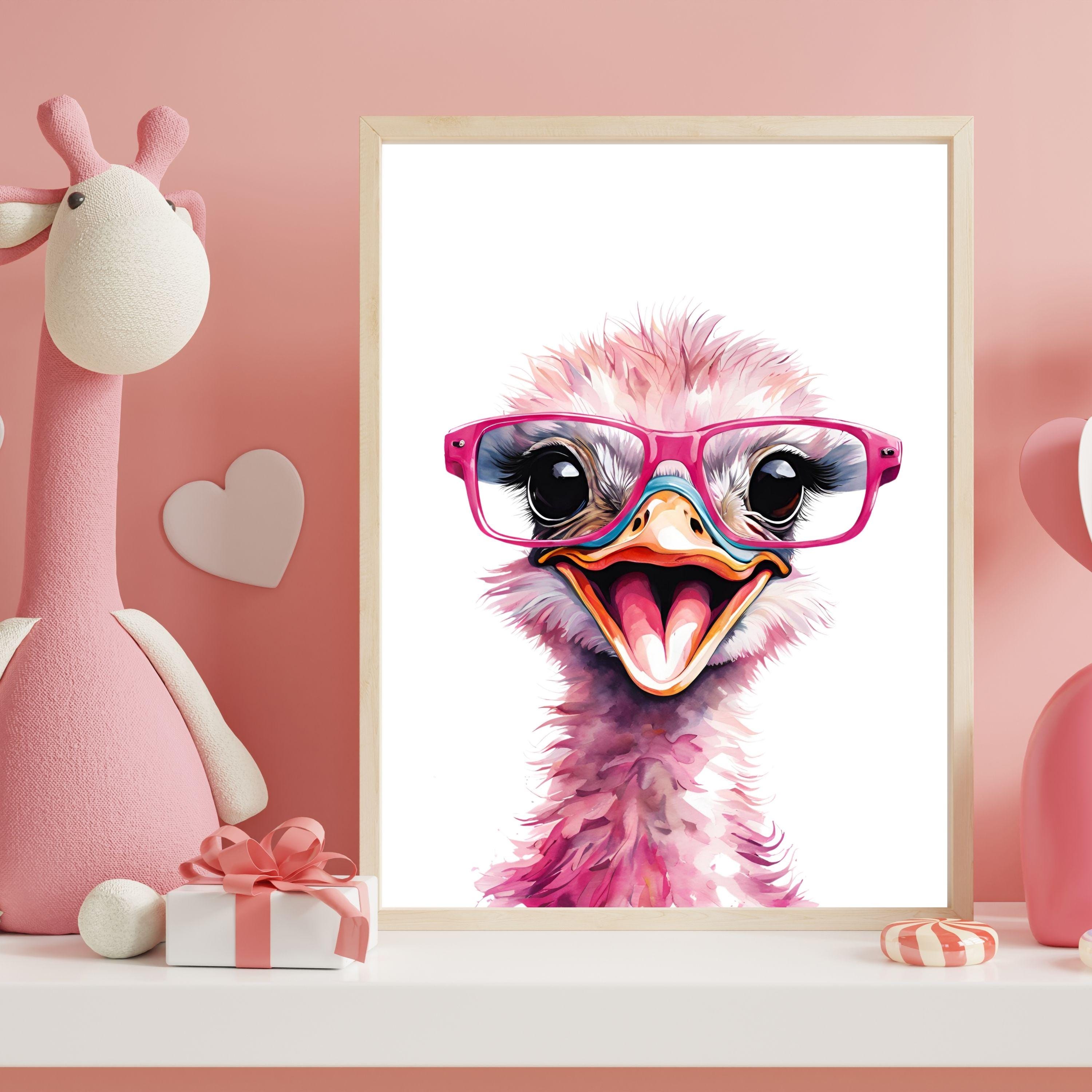 Pink Ostrich Glasses-animals With Glasses-digital File-nursery Wall Art ...