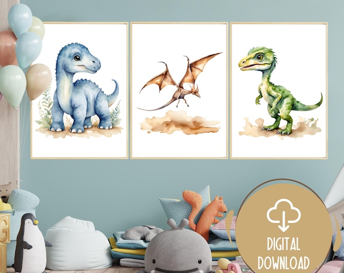 Sage Green Dinosaur Decor for Boys Room Set of 3 Prints Dino Poster ...
