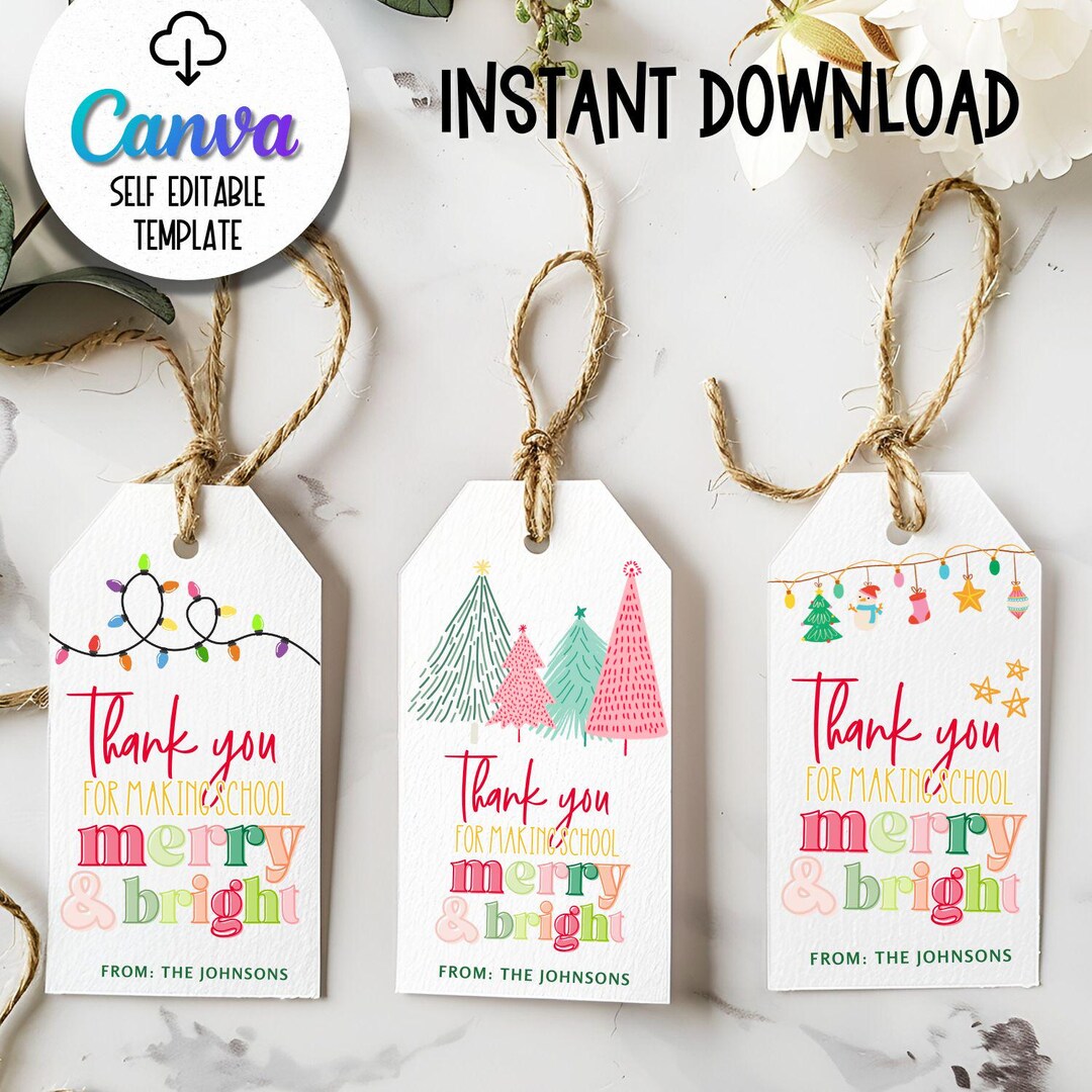 School Merry and Bright Gift Tags for Teachers and Classmates Colorful ...