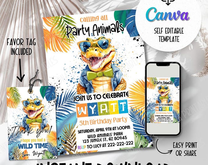 Girl Gator Swamp Birthday Party Invitation · Alligator Party · Pink ...