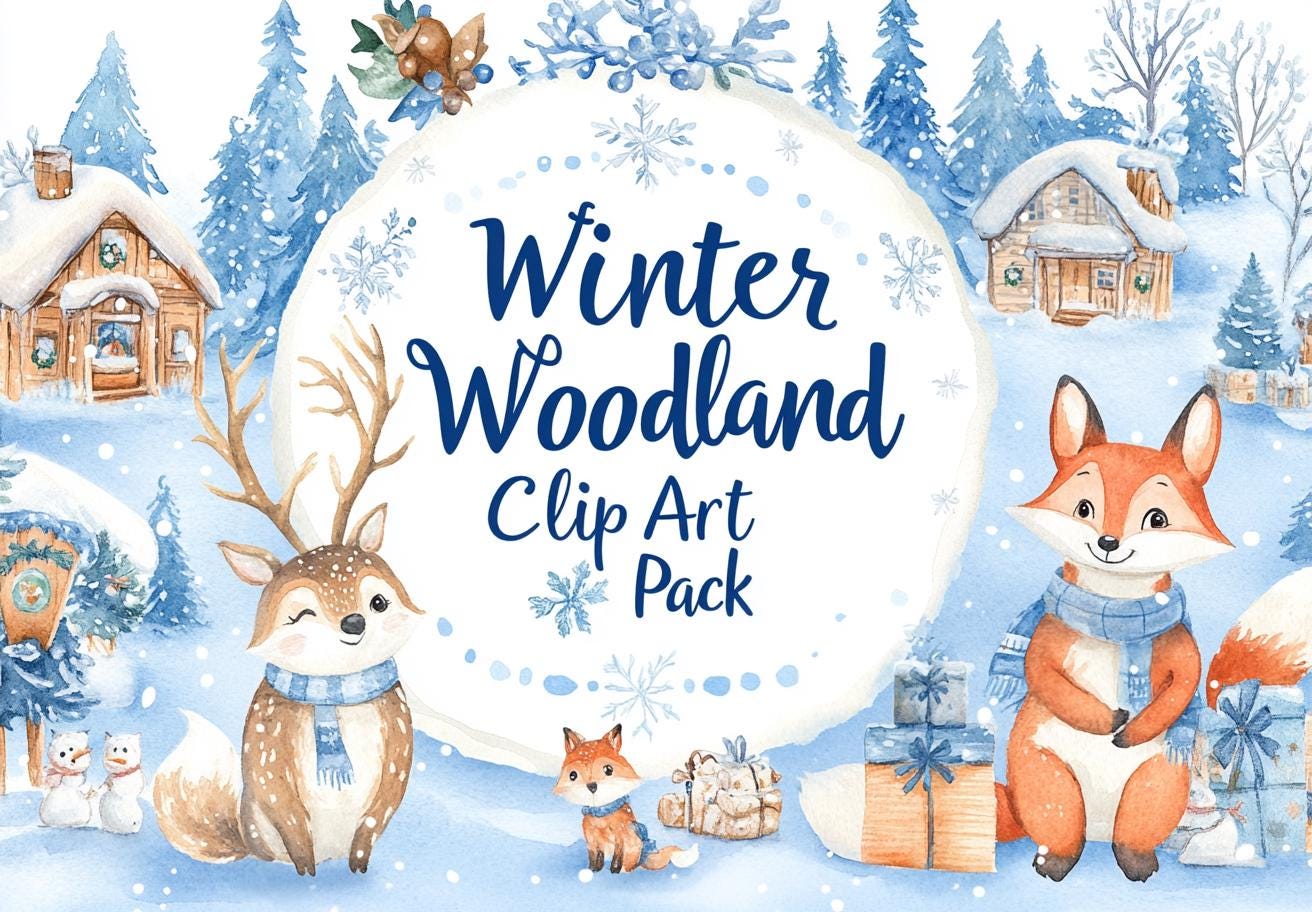 46 PNG Funny Winter Animals Clipart Bundle, Xmas Winter Wonderland ...