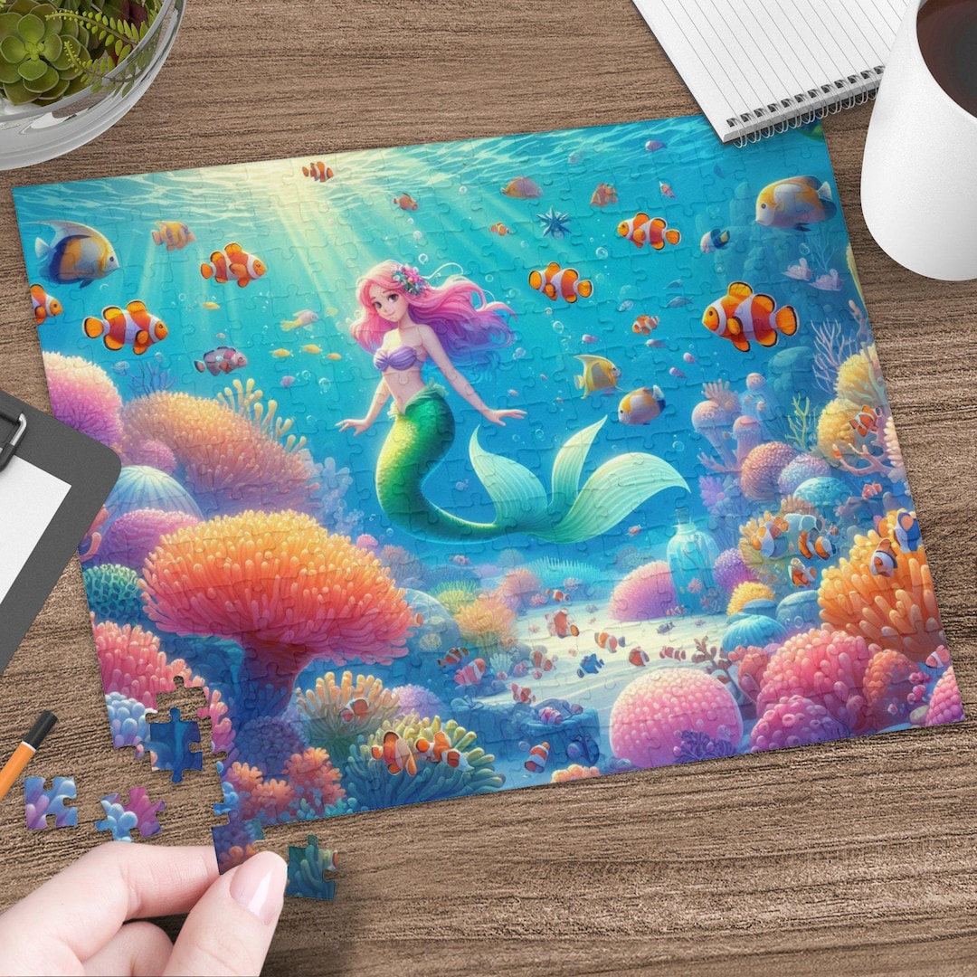 Underwater Mermaid Puzzle for Kids and Adults, Colorful Coral Reef ...