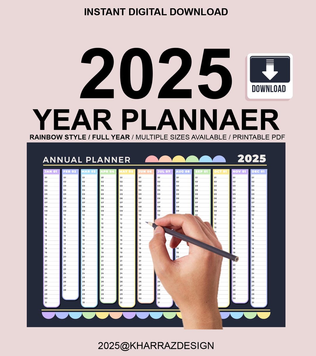 2025 Year Planner - Yearly Planner on 1 Page Landscape, Vertical ...