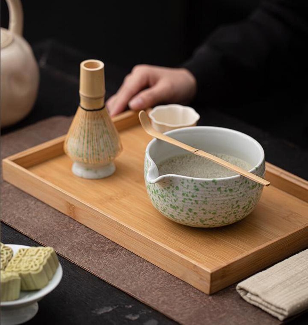 Handmade Dotting Ceramic Matcha Tea Set With Spout: Matcha Bowl, Whisk ...
