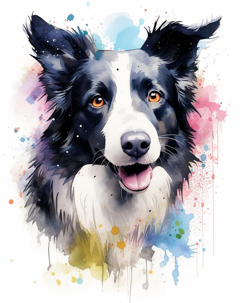Watercolor Splatter Pet Portraits, Custom Pet Art From Photo ...
