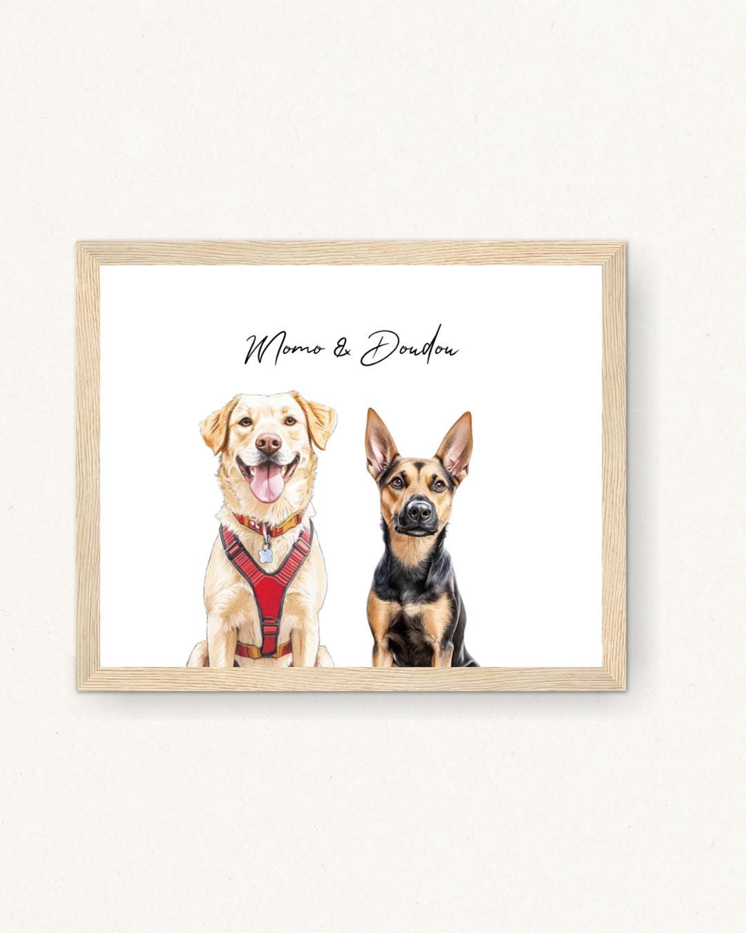 Custom 2 Pet Watercolor Portrait, Double Pet Painting From Photo ...