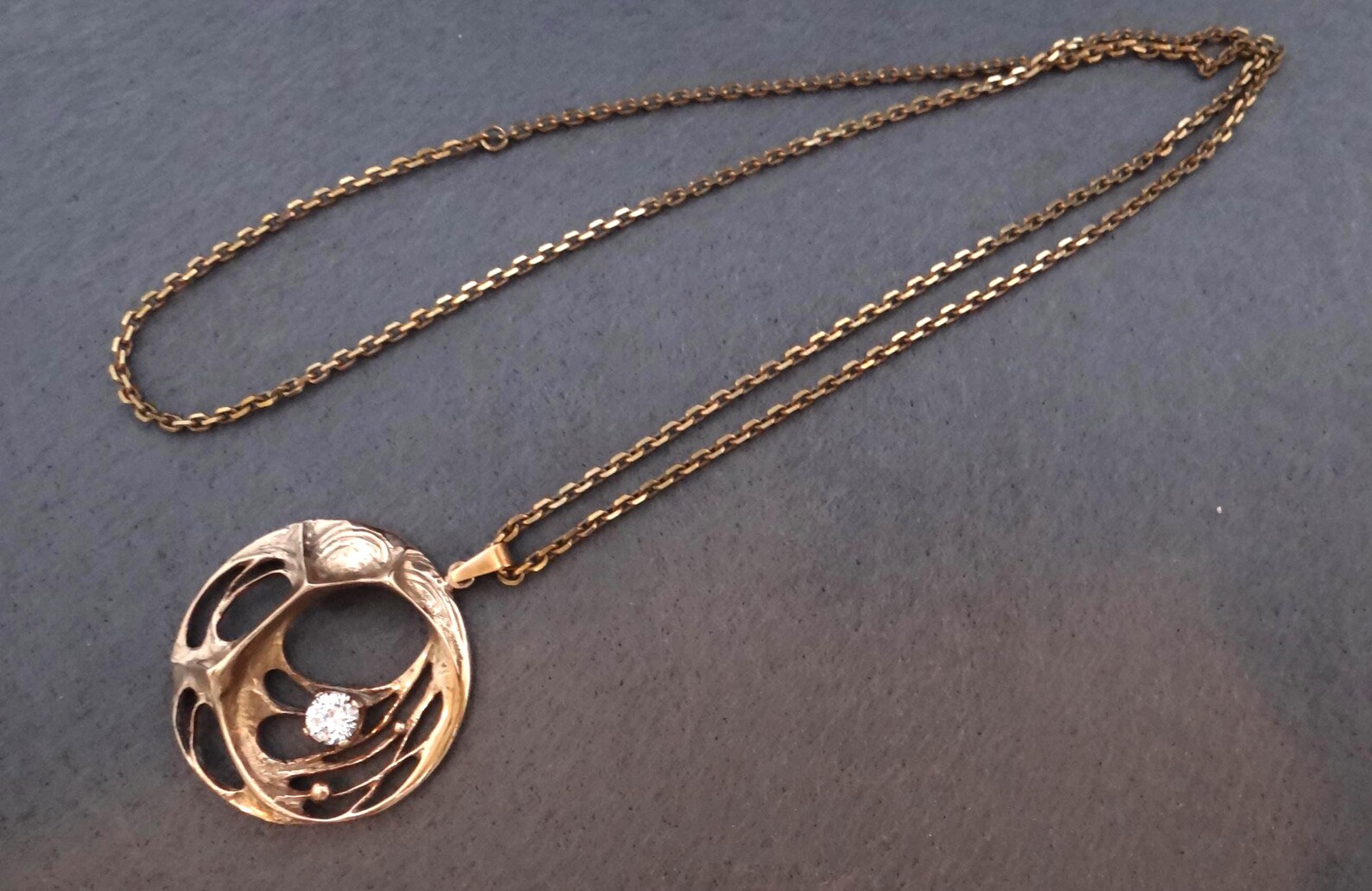 Vintage Sten and Laine Spiderweb Bronze and Rock Crystal Pendant and ...