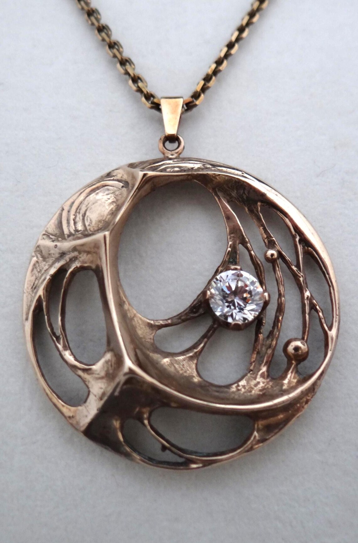 Vintage Sten and Laine Spiderweb Bronze and Rock Crystal Pendant and ...