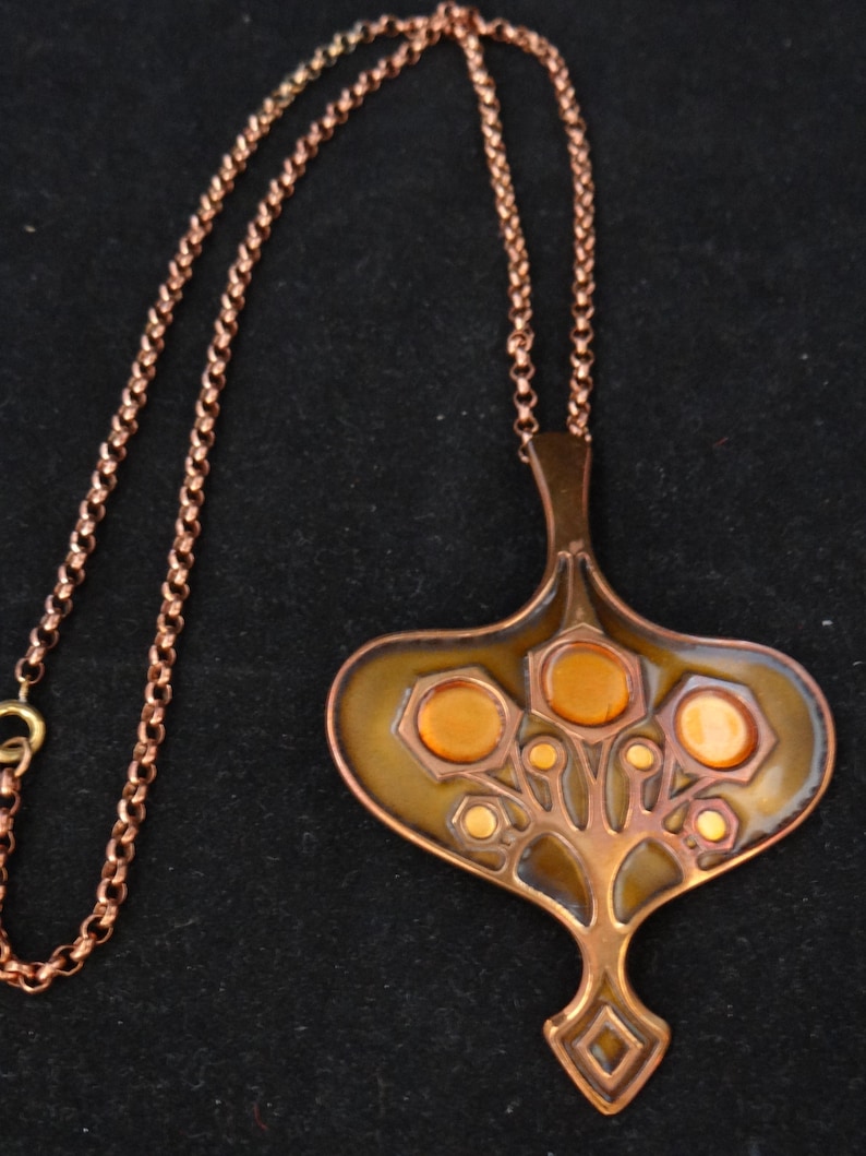 Large Vintage Unn Tangerud for David Andersen Enamelled Copper Pendant ...