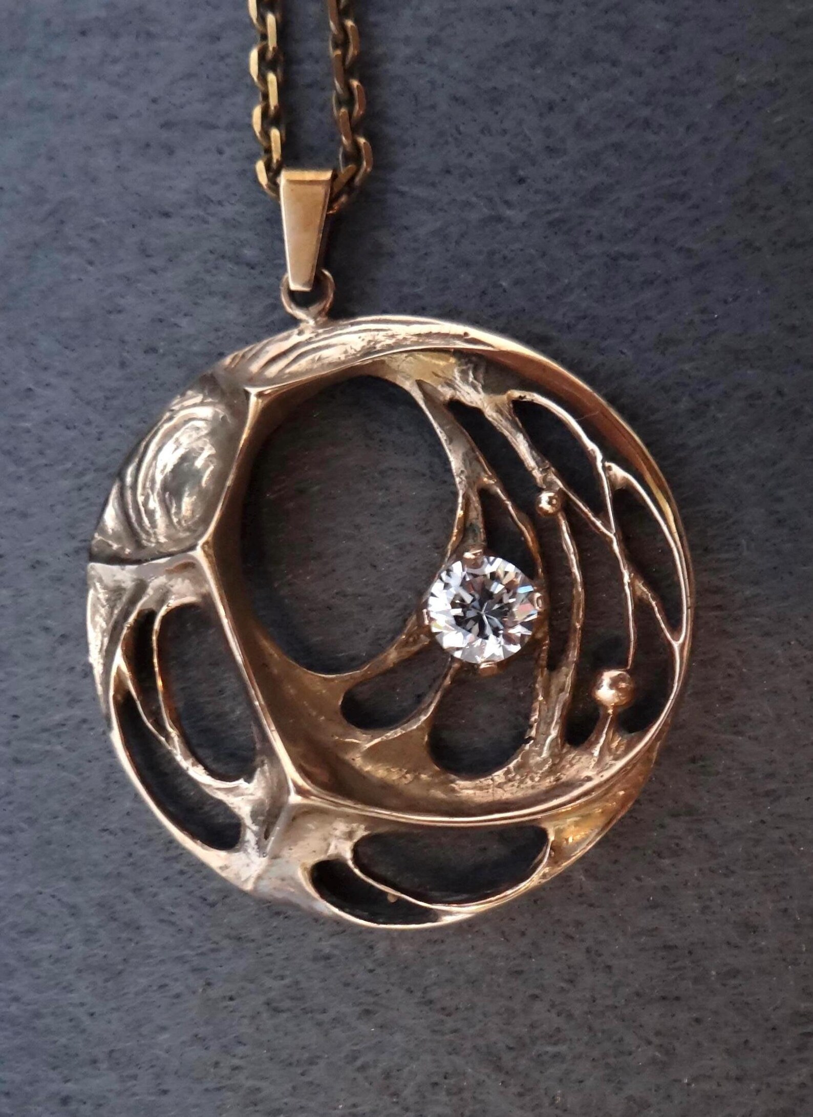 Vintage Sten and Laine Spiderweb Bronze and Rock Crystal Pendant and ...
