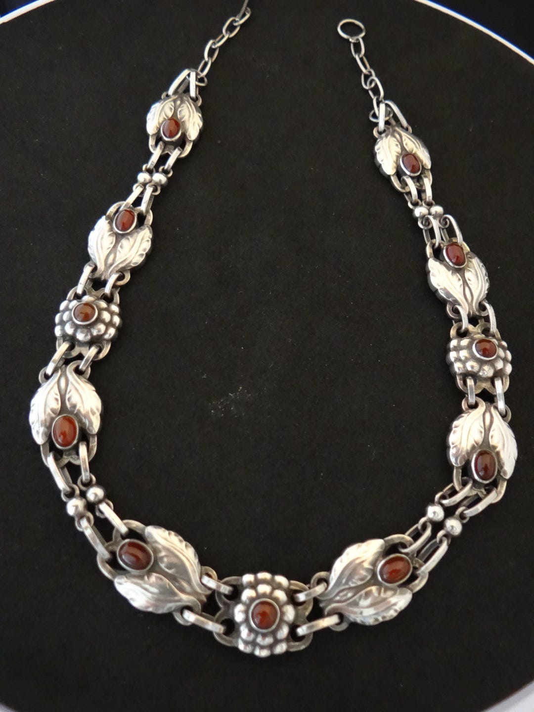Rare GEORG JENSEN #1 Sterling Silver 925S & CARNELIAN Stones Necklace ...