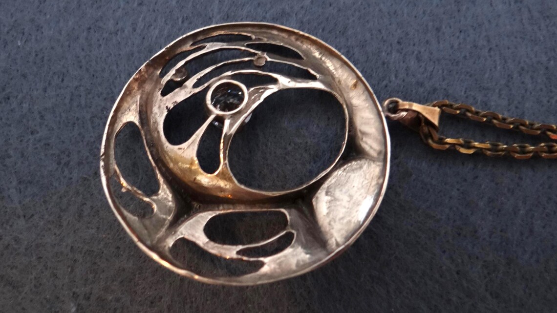 Vintage Sten and Laine Spiderweb Bronze and Rock Crystal Pendant and ...