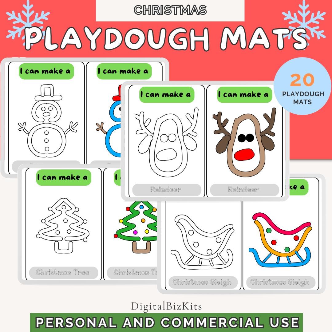 20 Christmas Playdough Mats, Toddler, Presschool, Kindergarten Winter ...