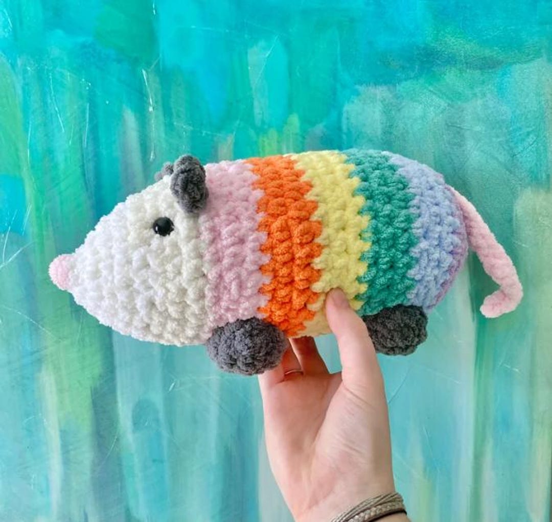 Crocheted Rainbow Opossum | Pride Stuffed Animal | Handmade Animal ...