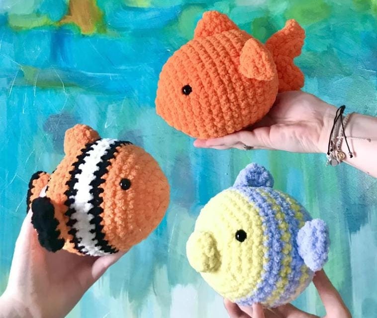 Crocheted Fish | Stuffed Clownfish, Flounder, and Goldfish | Handmade ...