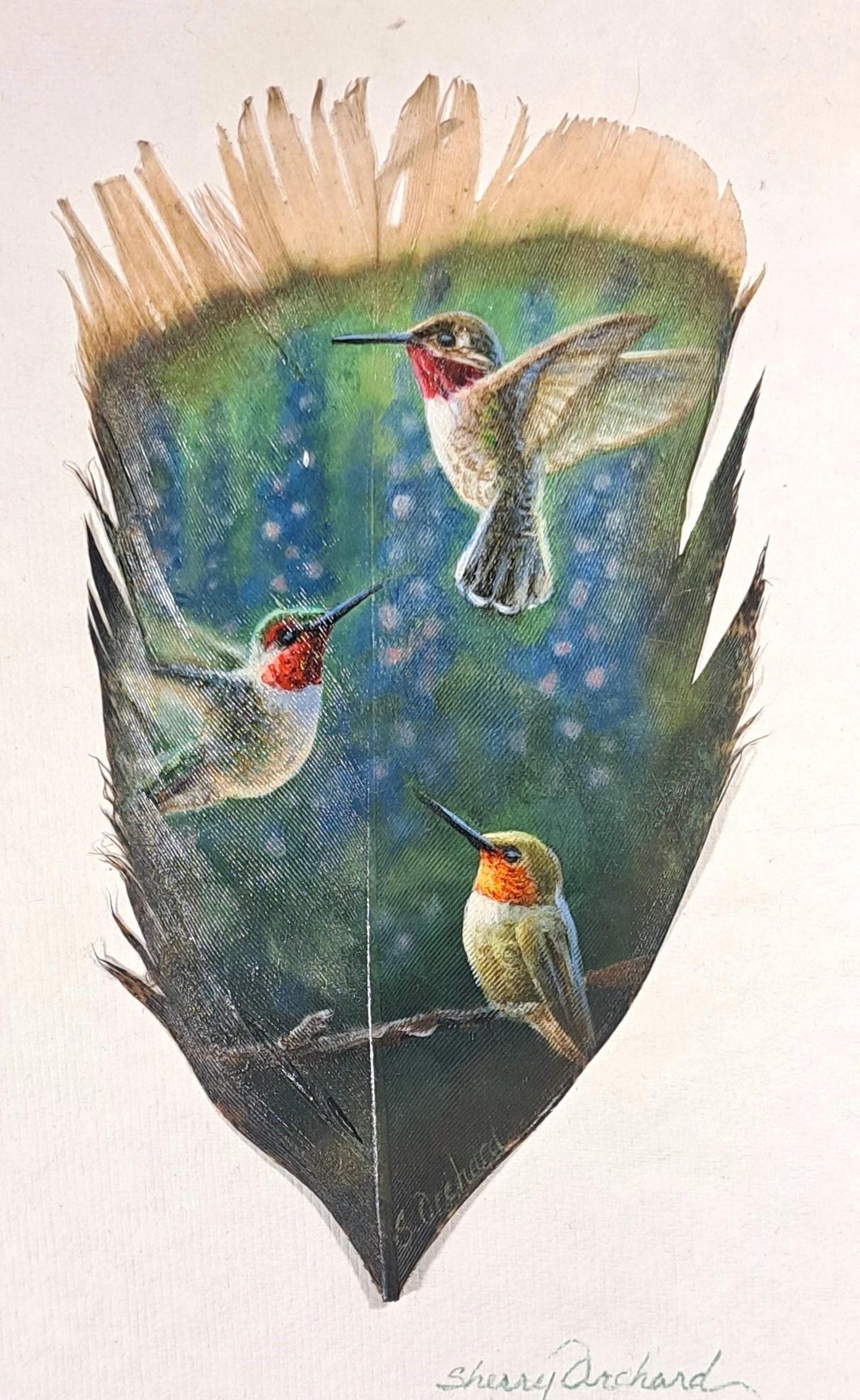 Hummingbirds - Original Acrylic Painting on Turkey Feather - Etsy