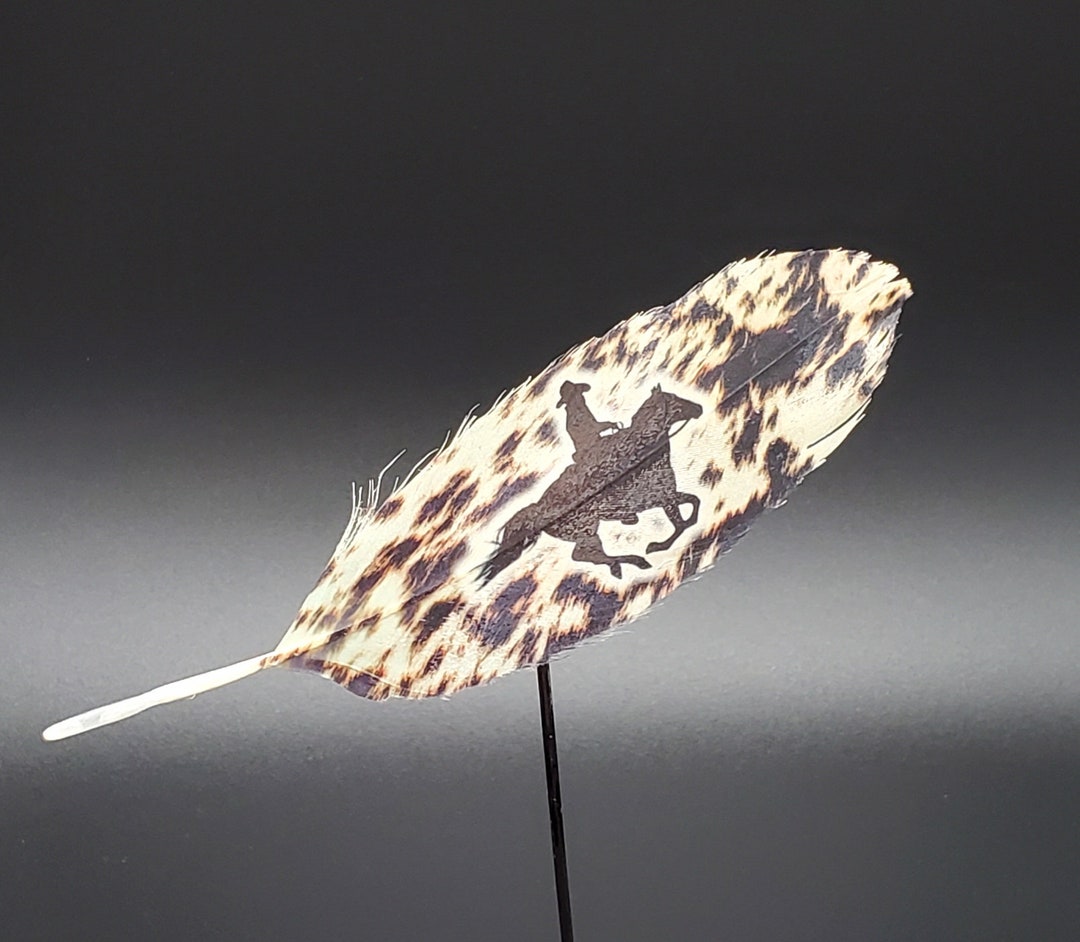 Cowboy Silhouette With Spotted Cowhide Background Hat Feather - Etsy