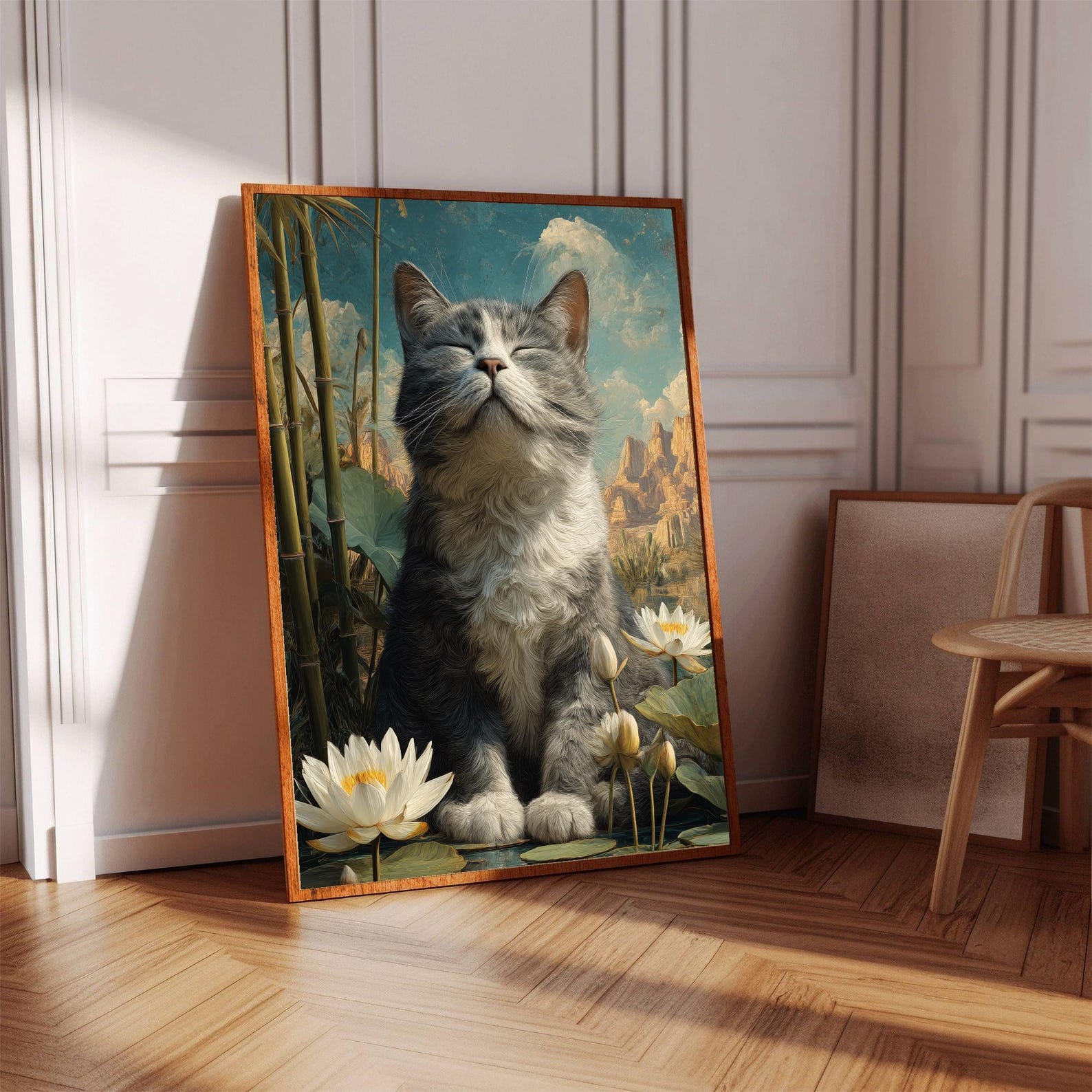 Dreamy Surreal Cat Art Print | Tranquil Feline Decor | Calm Wall Art ...