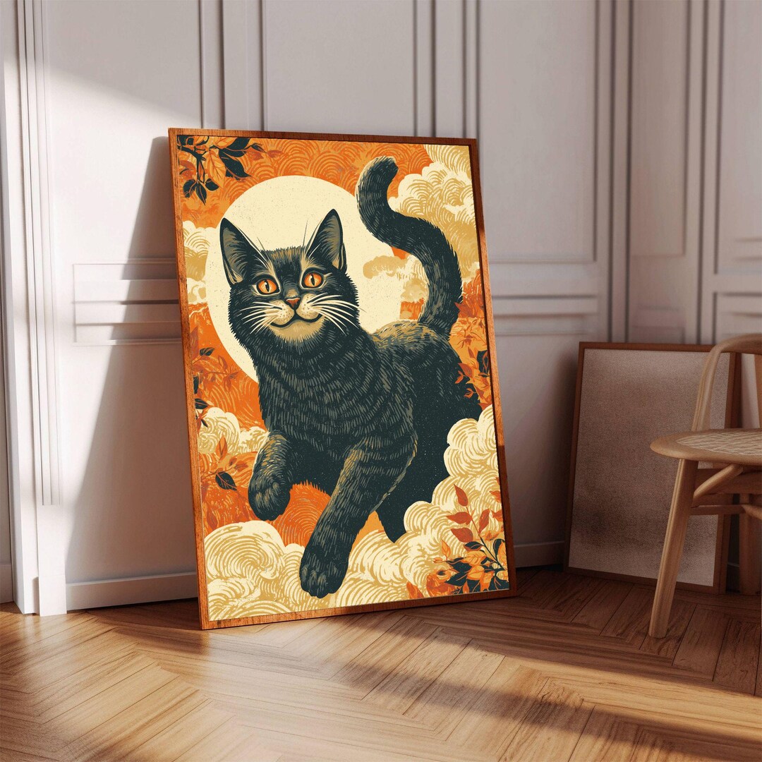 Autumn Cat Art Print | Seasonal Feline Wall Decor | Cozy Fall Digital ...