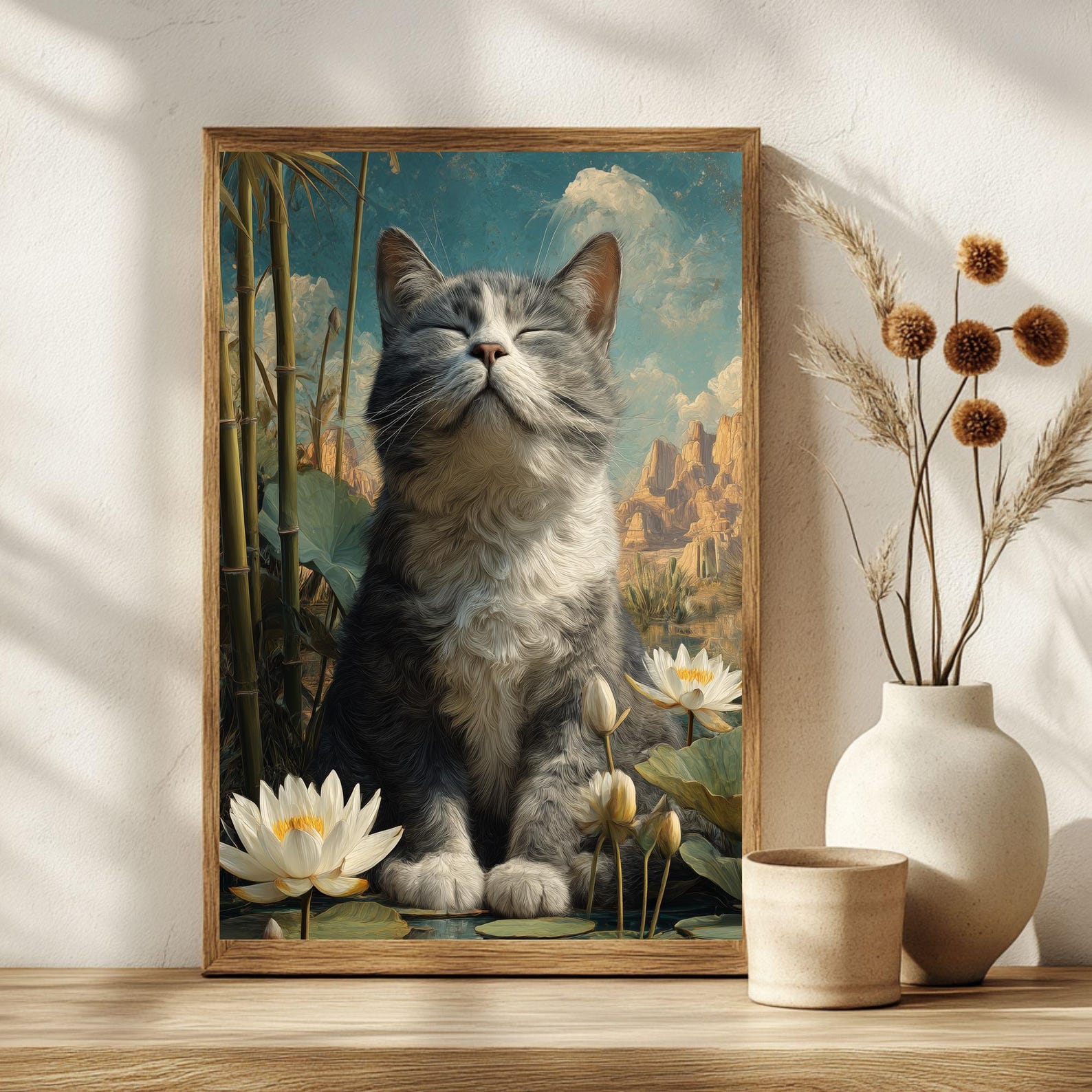Dreamy Surreal Cat Art Print | Tranquil Feline Decor | Calm Wall Art ...