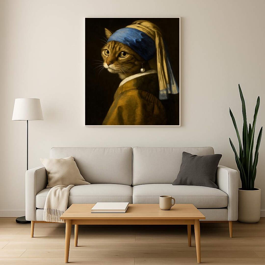 Johannes Vermeer Cat Art Print | Cat With a Pearl Earring Digital ...