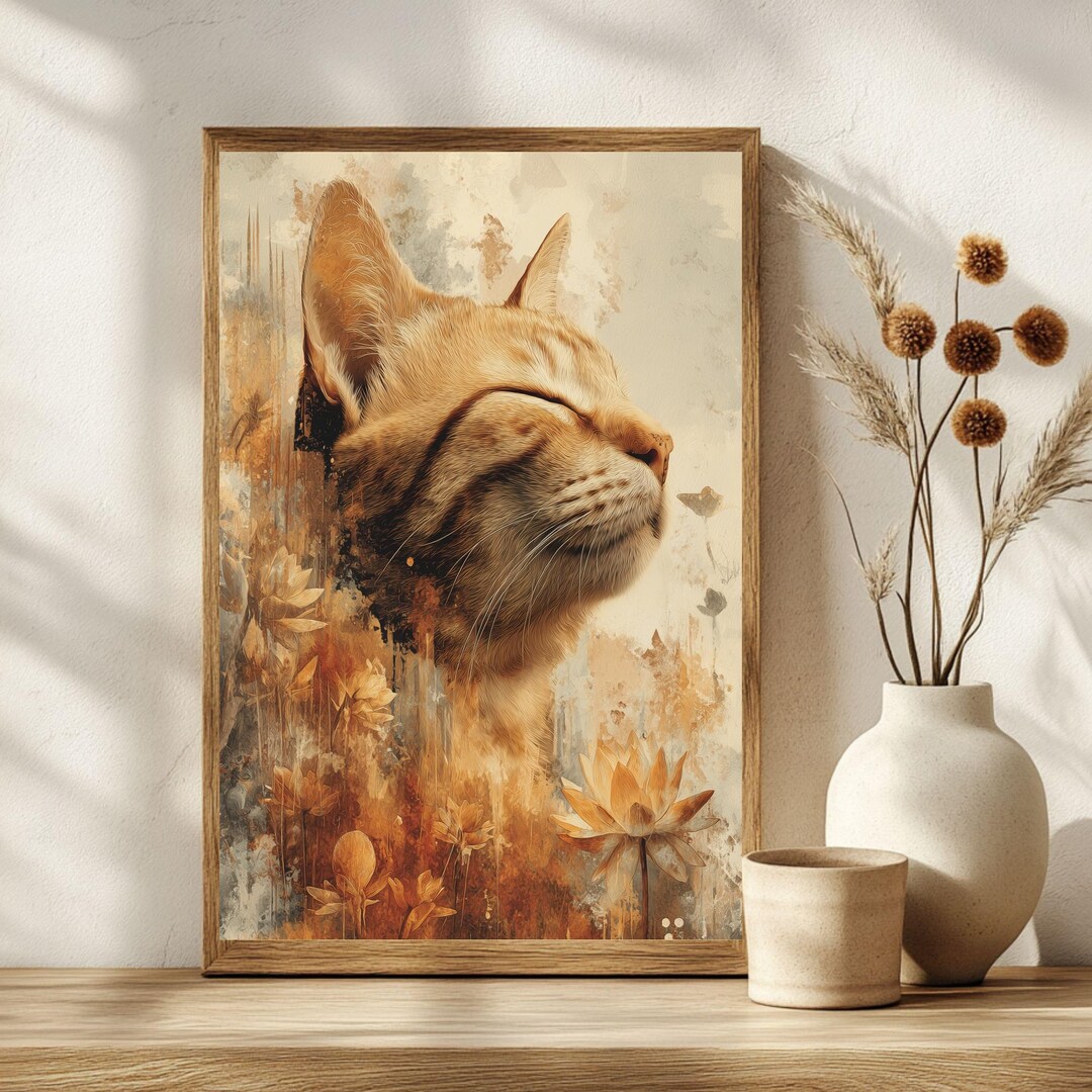 Abstract Realism Cat Art Print | Warm Tones Digital Download | Unique ...