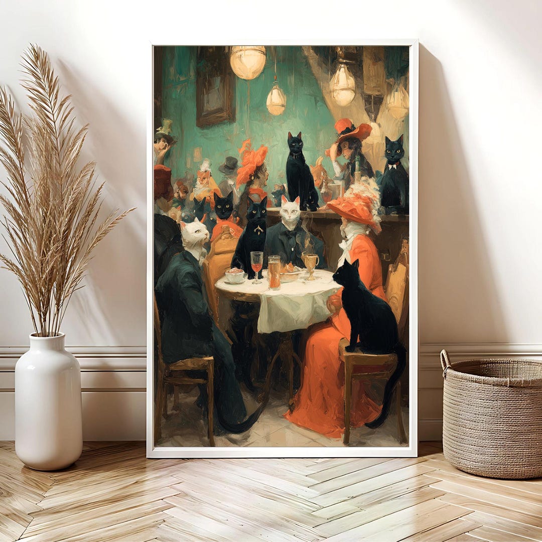 Parisian Cat Cafe Art Print | Toulouse-lautrec Style | Coffee Lovers ...