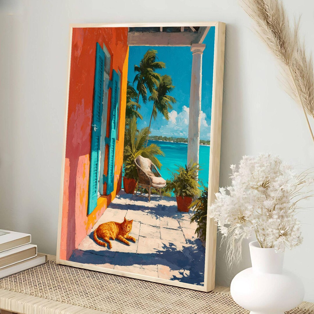 Coastal Cat Art Print | Printable Digital Download | Nautical Theme ...