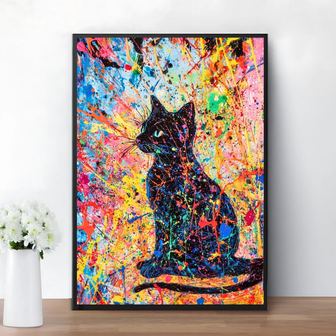 Jackson Pollock Cat Poster, Colorful Wall Art, Trendy Wall Art, Jackson ...