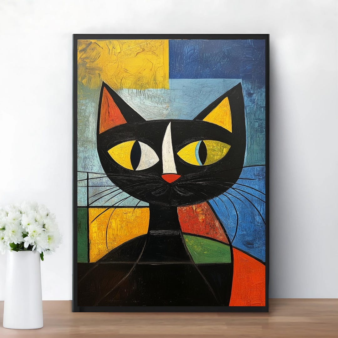Picasso Cat Poster, Abstract Wall Art, Home Decor Print, Black Cat Art ...
