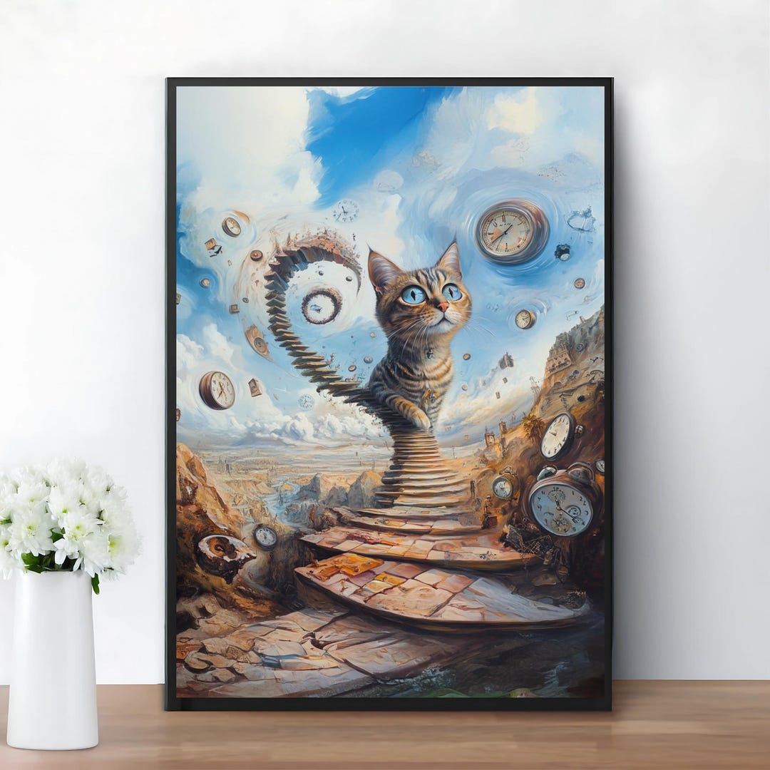 Surrealism Cat Poster, Salvador Dali Print, Unique Gift for Cat Lover ...