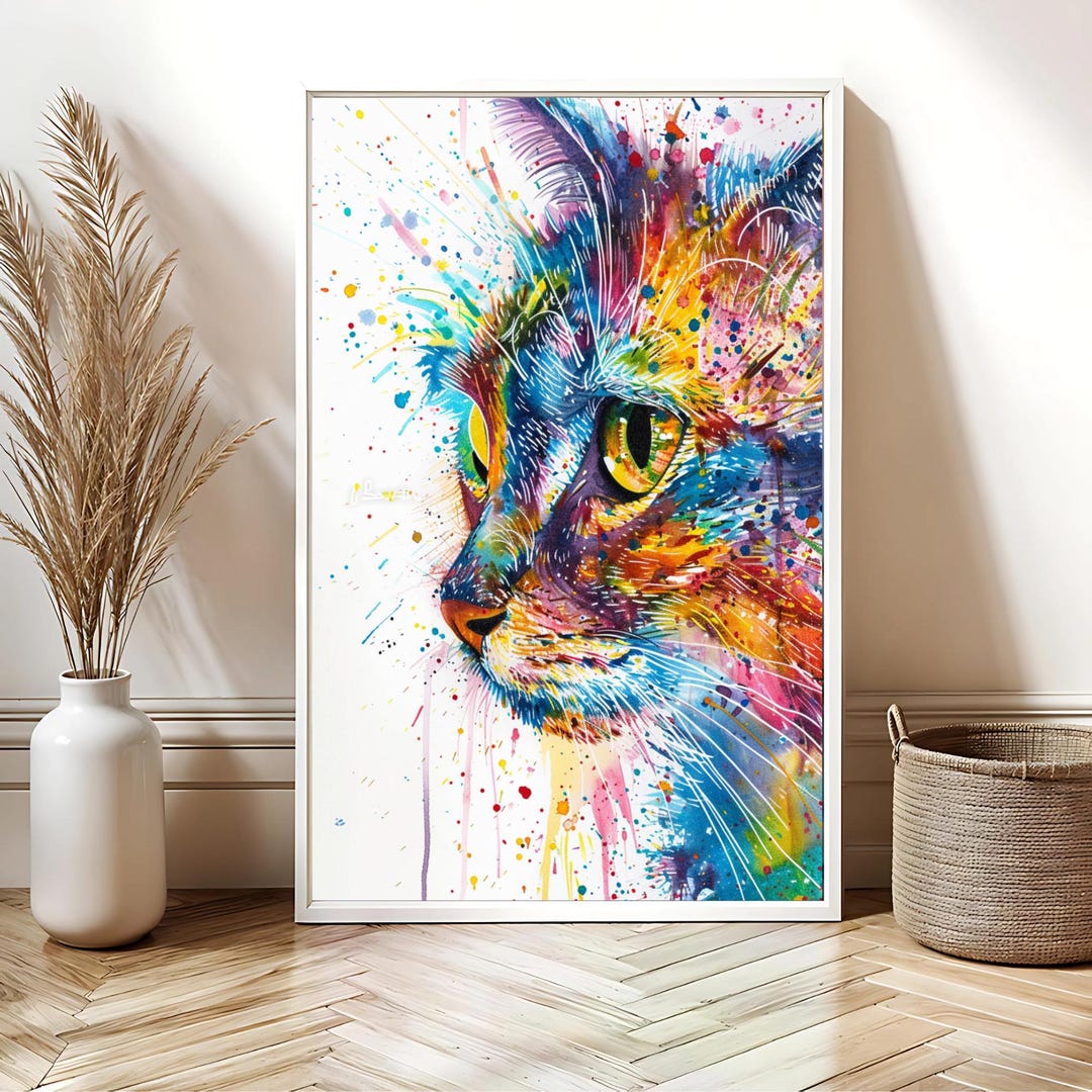 Watercolor Cat Portrait Poster | Wall Gallery Modern Art Cat Print ...