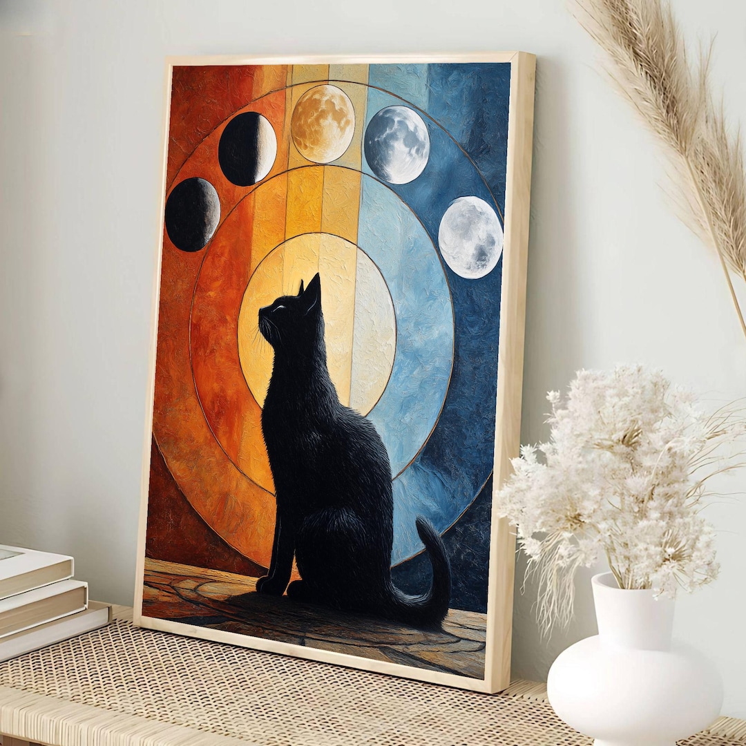 Celestial Cat Moon Phases Art Print | Summer Solstice Art | Space Cat ...