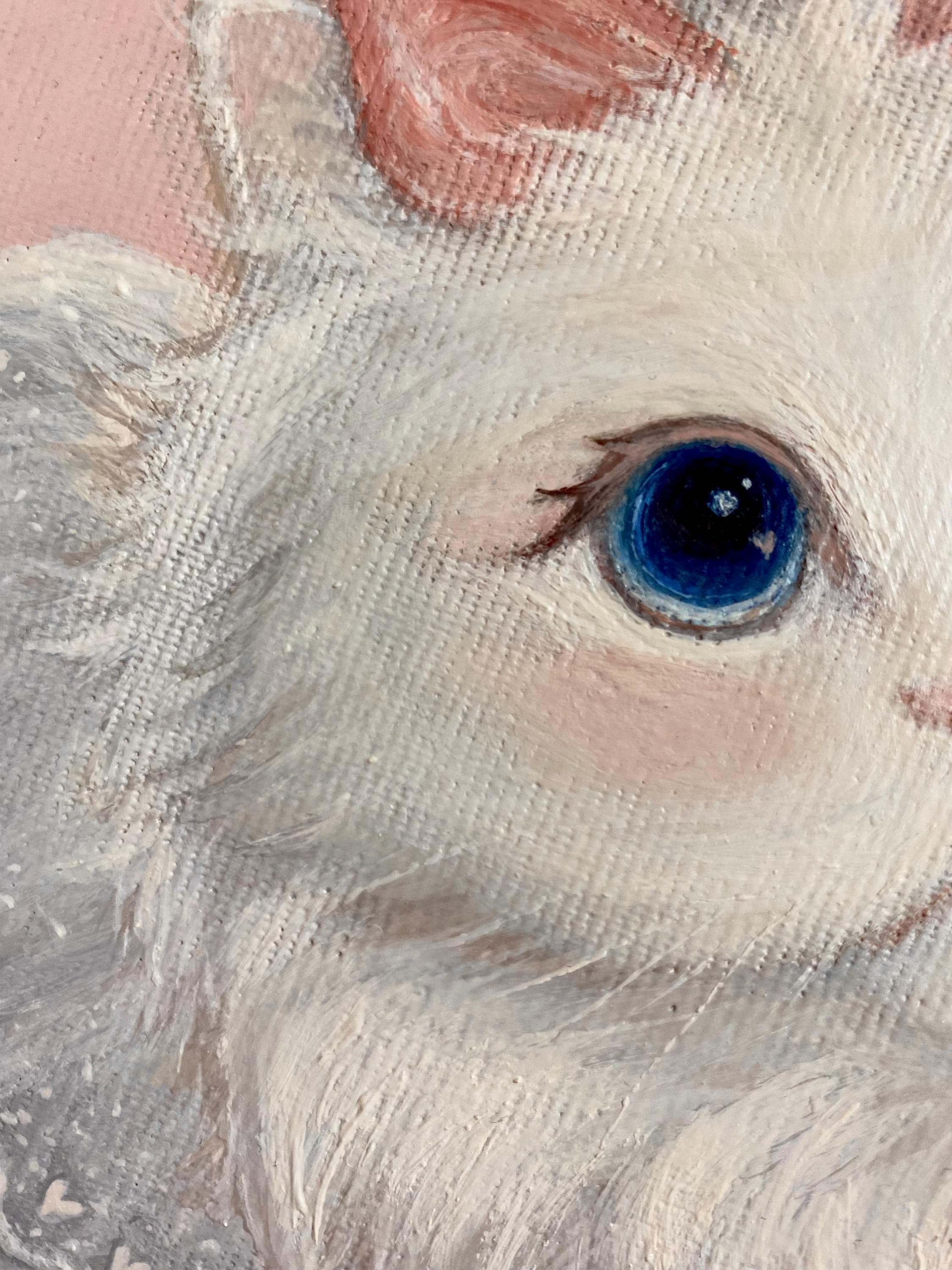 Charming Handpainted Vintage White Cat Portrait With Bow & Lace Dress ...