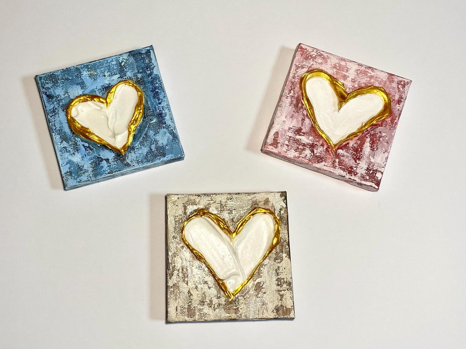 Original Acrylic Small Painting of Hearts Gold Textured Abstract Art ...