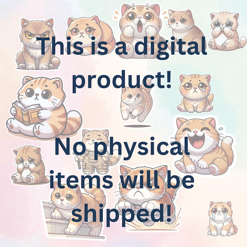 Cat-themed Sticker Set - Cute Digital PNG Downloads, Sticker Downloads ...