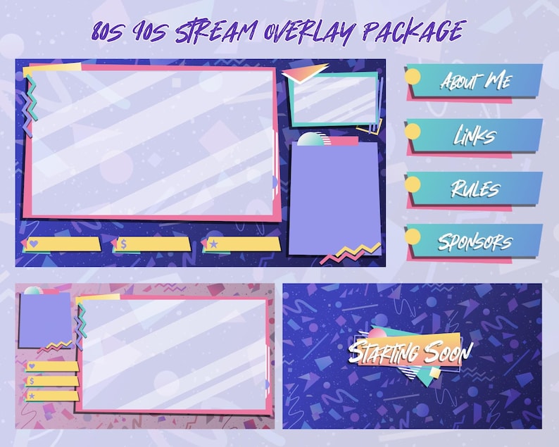 Animated 80s 90s Retro Stream Overlay Package - Twitch, Youtube ...