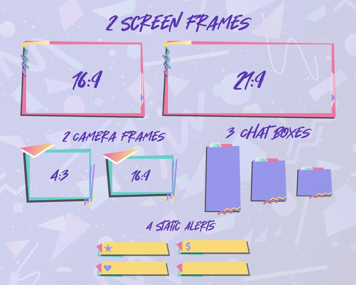 Animated 80s 90s Retro Stream Overlay Package - Twitch, Youtube ...