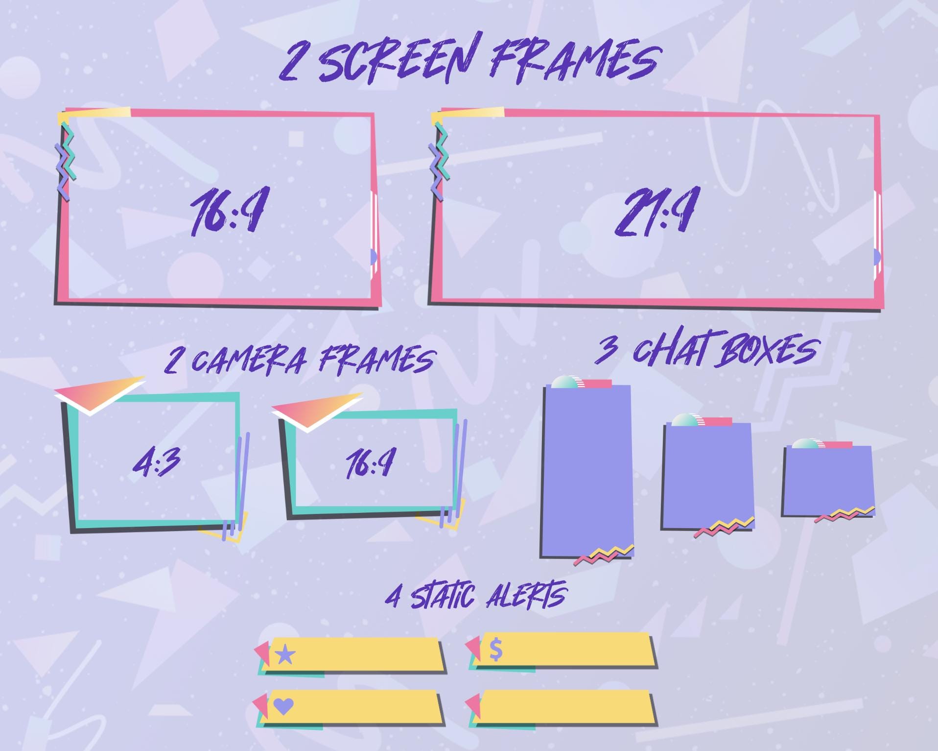 Animated 80s 90s Retro Stream Overlay Package - Twitch, Youtube ...